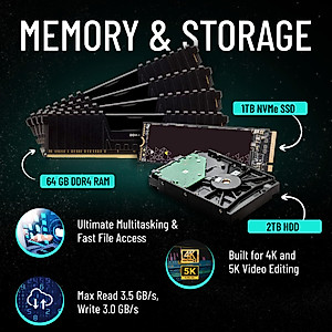 CPU Solutions Express Video Editing PC, CEV-8446 - Advanced HD, 4K Video Editing Workstation - Ryzen 9 5900X, 4.7GHz 12-Core, 64GB RAM, 1TB NVMe SSD, 2TB HDD, Quadro RTX A2000, Windows 11 Pro