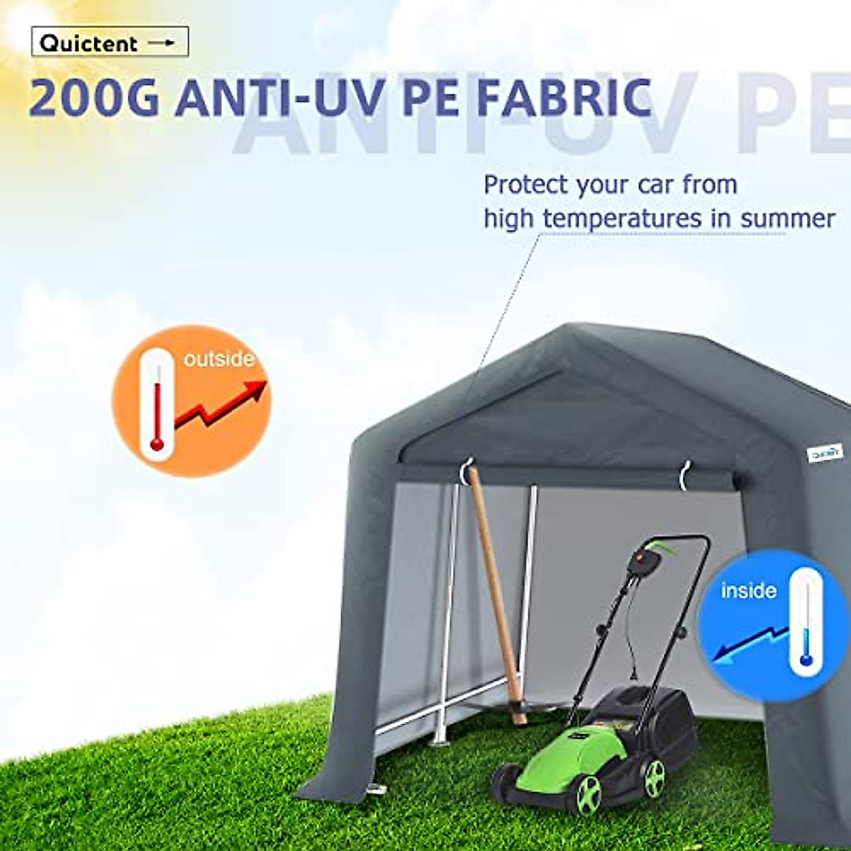 Quictent 10x10 ft Anti-Snow Portable Garage Shelter Outdoor Storage Shed Heavy Duty Car Canopy Carport for Motorcycle, Bike or Garden Tools-Gray