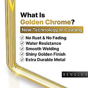 BENOLDY, Gold Metal Frame Wall Mounted Floating Shelf with Pine Wood Rack - Decorative Storage Wall Shelves for Bathroom, Kitchen, Living Room, and Bedroom Organization - 24 Inch