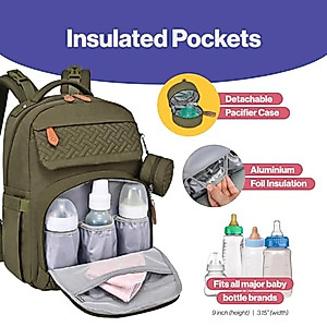 BabbleRoo Diaper Bag Backpack, Travel Backpack with Changing Pad, Pacifier Case & Stroller Straps, Multifunction, Waterproof, Unisex – Army Green