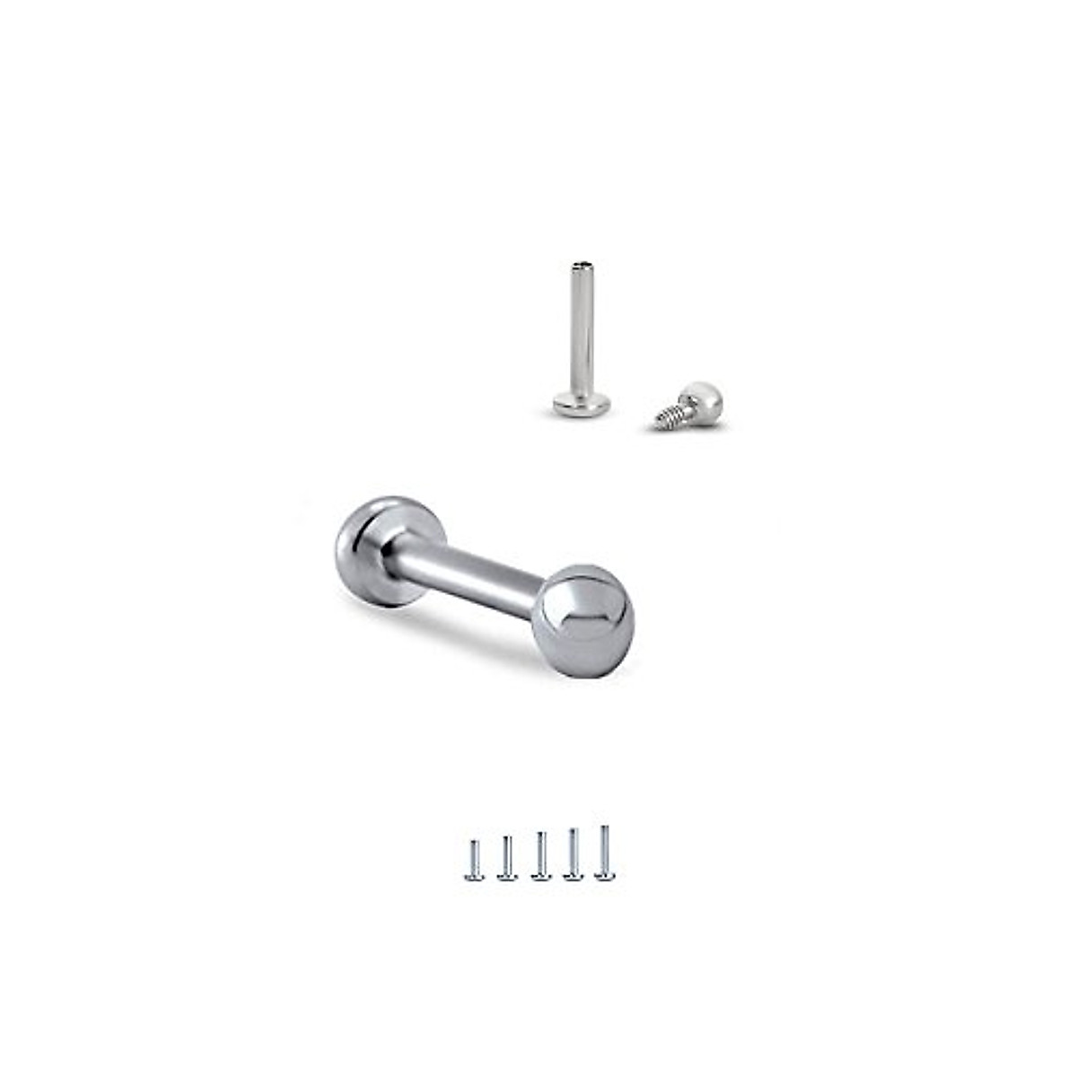 316L Surgical Steel Labret Style Nose Stud Internally Threaded Screw Post 9/32" 2.5mm Ball 16G