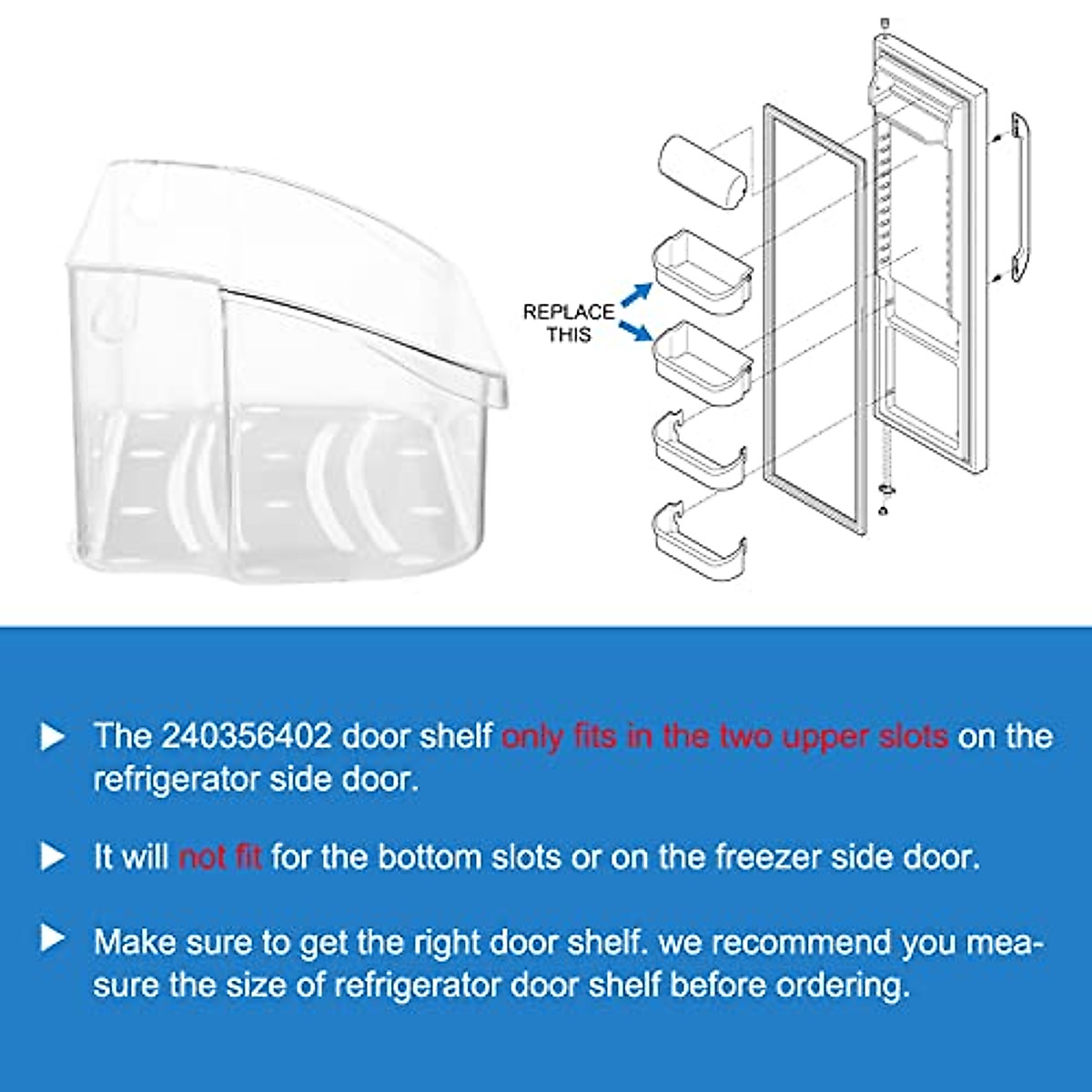 240356402 Refrigerator Door Shelf Replacement for Frigidaire Refrigerator Parts AP2549958, PS430122, 240430312, 240356416, 240356407, Refrigerator Door Bin Shelves (15.4 in L)-2 Pack