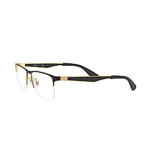 Ray-Ban RX6335 Rectangular Prescription Eyeglass Frames, Black On Arista/Demo Lens, 54 mm