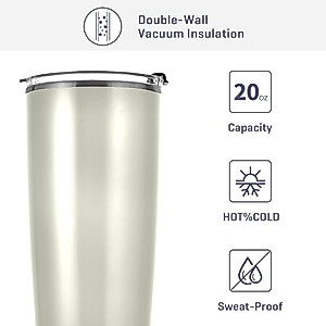 innewgogo Beige 20 oz Stainless Steel Vacuum Insulated Tumbler for Women Men Reusable Water Bottle with Leak-proof Lid & Straw Reusable Cup for Iced Tea Coffee Water School Gym Home Office