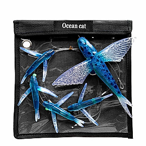 OCEAN CAT Fly FishTrolling Lures Baits with Rigged Hook 9/0 for Marlin Tuna Mahi Mahi Dolphin Durado Wahoo Big Game Saltwater Fishing Tackle (Blue+Spot- 8.5 in)