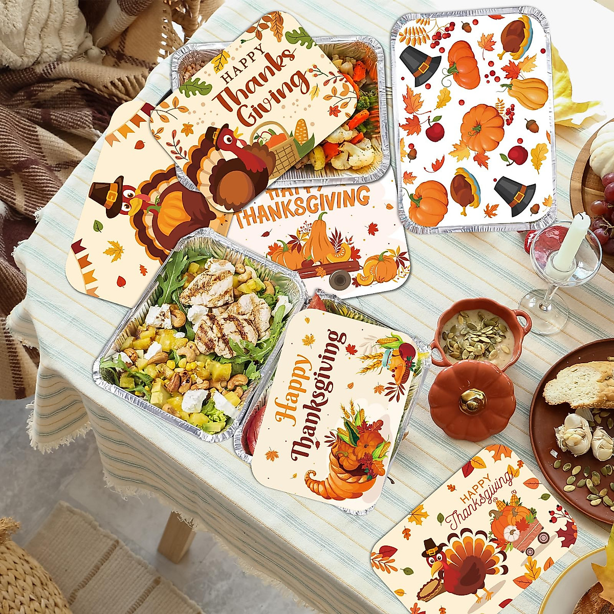 HAKOTI Thanksgiving Tin Foil Containers, large, orange