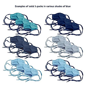 Adjustable Cotton Blend Face Cover 3-Pack, Blue Twill, 65% Poly Blend - Assorted Blue, 5 in x 4.5 in x 0.5 in (226673)