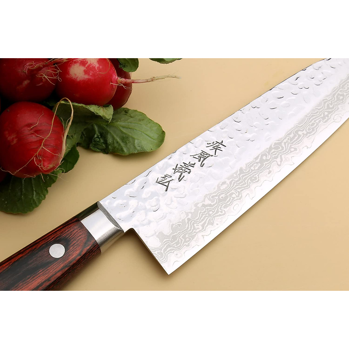 Yoshihiro VG-10 16 Layer Hammered Damascus Stainless Steel Santoku Chefs Knife (7'' (180mm))