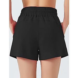THE GYM PEOPLE Women's Drawstring Sweat Shorts High Waisted Summer Workout Lounge Shorts with Pockets Black