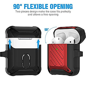 Maxjoy for Airpods 2 Case Cover, Airpods Protective Case Rugged Full-Body Hard Shell Shockproof Cover with Keychain Compatible with Apple Airpods 2 1 Charging Case (Front LED Visible), Red