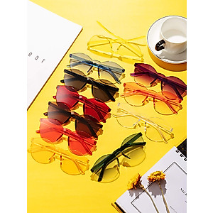 Gejoy 21 Pieces Round Rimless Sunglasses Transparent Candy Color Tinted Eyewear, Multicoloured, Medium