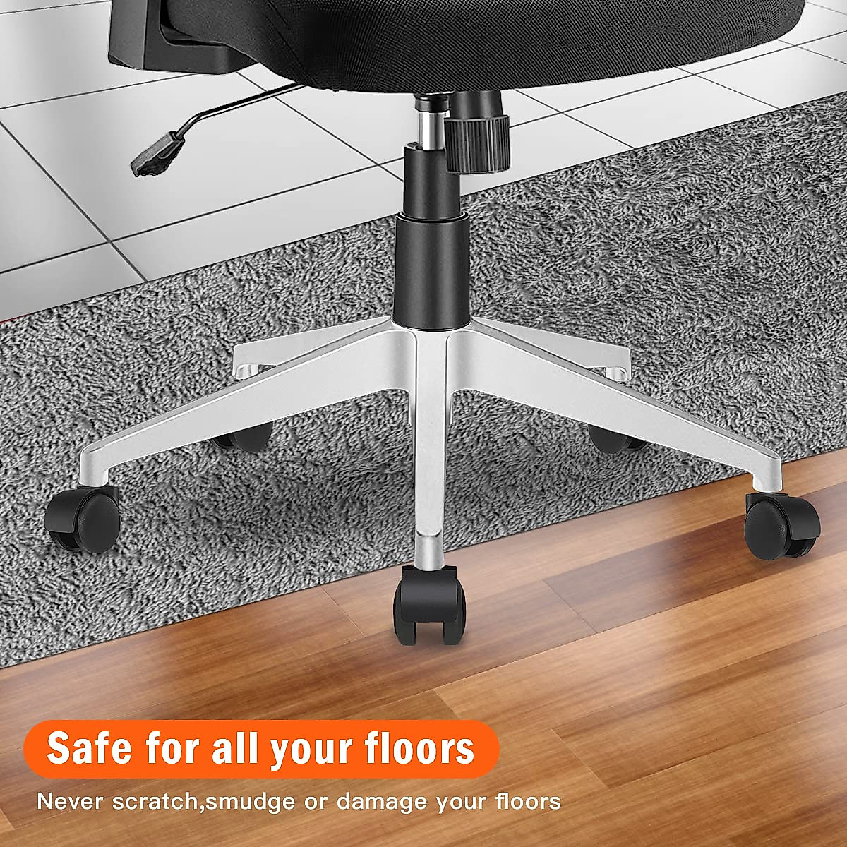 Office Chair Wheels - 2 Inch Chair Caster Wheel Set of 5, Heavy Duty Chair Wheel Replacement Supports 1000 lbs, No Noise, Suitable for Hardwood Floors and Carpets