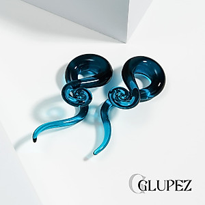 Glupez 2PCS Glass Spiral Ear Tapers Ear Plugs Expander Stretcher Hanger Twist Ear Gauges Earrings Stretching Tunnels Body Piercing Jewelry for Women Men 2G 6MM Blue