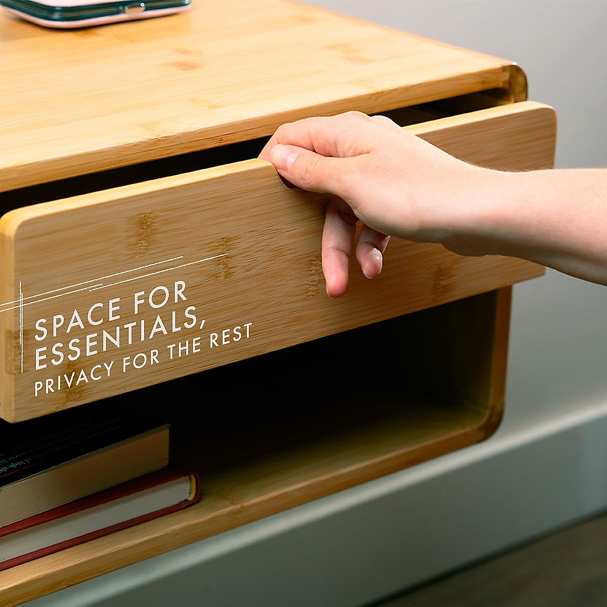 Comfify Modern Floating Nightstand with Drawer – Small, Compact, Minimalist Bamboo Wall-Mount Bedside Shelf, – Midcentury Design, Easy Installation, Clear Instructions - Warm Bamboo Finish