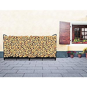 TQVAI 8ft Firewood Rack, Heavy Duty Fire Log Storage Rack for Patio Deck Indoor Outdoor Fireplace Tool Holder, Black