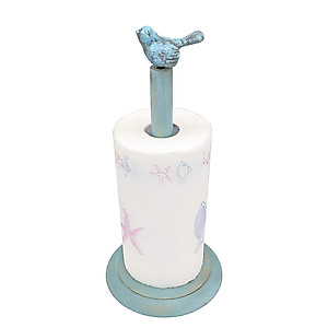 Bird Design Wood Paper Towel Holder Stand Up Paper Towel Holder, Easy One-Handed Tear Kitchen Paper Towel Dispenser with Weighted Base for Standard Paper Towel Rolls - Turquoise