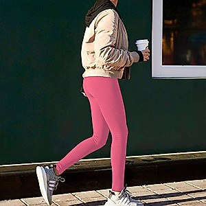 Baihetu Buttery Soft Leggings for Women-Regular and Plus Size Leggings with Inner Pockets -Yoga Pants Pink Large