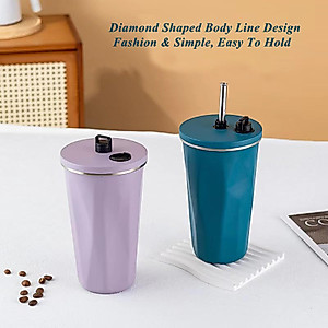 FRAGSCEN Insulated Tumbler with Lid and Straw, 20 OZ Stainless Steel Tumbler with Screw Lid, Iced Coffee Cup, Double Wall Vacuum Tumblers, Leakproof Water Bottle Travel Mug, Purple