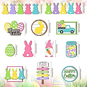 20 Pieces Easter Tiered Tray Decor Easter Decorations Rustic Easter Decor Gnome Bunny Rabbits Eggs Wooden Spring Sign Decorative Trays Signs for Home Table Office Kitchen Farmhouse Party Tabletop