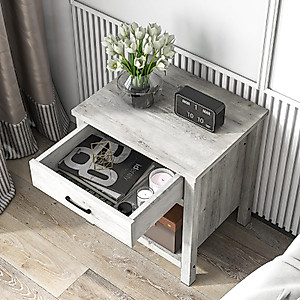 Gyabnw Nightstand Beside End Table for Bedroom, Modern Wood Side Table with Drawer and Storage Shelf, Night Stands for Living Room, Grey