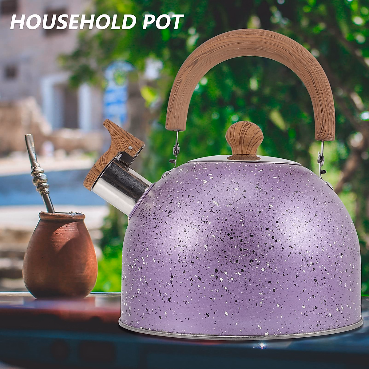 Hemoton Stovetop Tea Kettle Stainless Steel Whistling Teapot Water Kettle Stove Coffee Kettle with Cool Grip Ergonomic Handle for Boiling Water 2L Purple