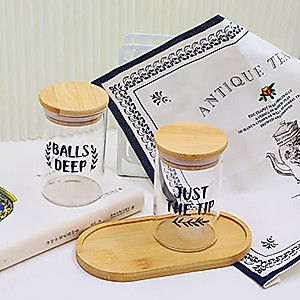 Glass Qtip Holder and Cotton Ball Holder Set with Bamboo Tray, Apothecary Jars with Lids for Bathroom Organization, Clear Farmhouse Bathroom Dispenser Canisters Organizer for Swabs Pads Balls Jewelry