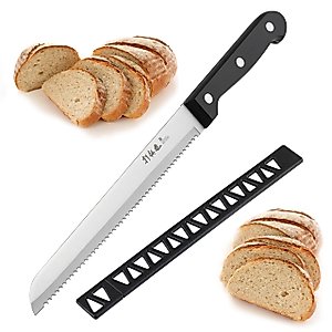 HAMMER IRON ALLEY Bread Knife, HIA Stainless Steel 8 inch Serrated Bread Knife, Perfect for Homemade Bread, Bagels and Cake, Knife Cover Included, Dishwasher Safe (8 inch Blade with 5 inch Handle)