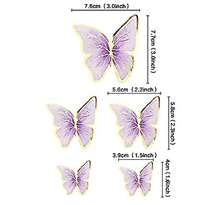 Cyodoos 30pcs Purple Gold Edge Mixed Size Lively 3D Butterfly Cupcake Topper for Girls Women's Happy Birthday Wedding Party Cake Wall Party Food Decorations