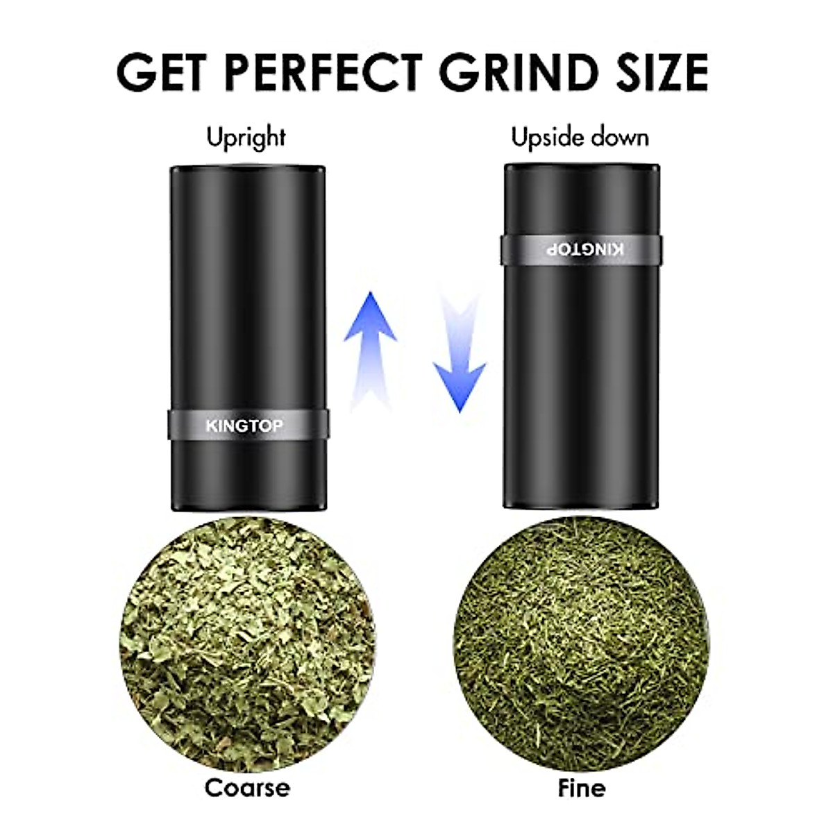 KINGTOP Electric Grinder, Portable Automatic Electric Herb Grinder, Metal Rechargeable Electric Spice Grinder (Black)