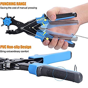 Preciva Hole Punch Plier Set, Revolving Punch Hole Tool Kit with Punch Plier, Ruler, Grinding Rod, Plastic Hammer,240pcs Leather Double Cap Rivets and 100pcs Leather Snap Fasteners