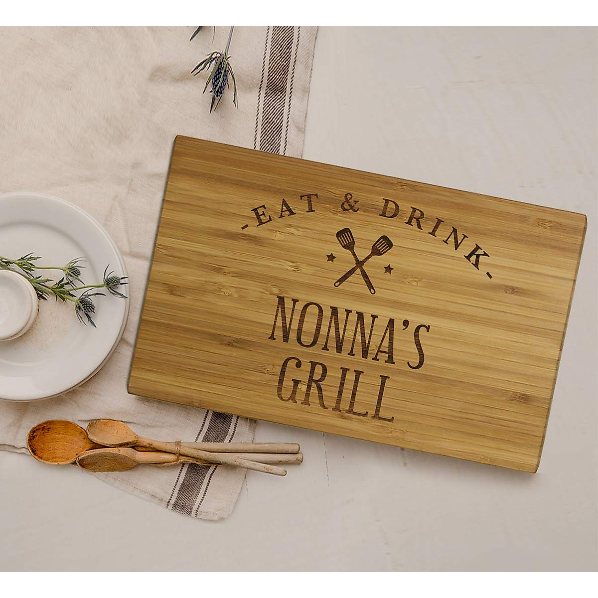 Andaz Press Large Bamboo Wood BBQ Cutting Board Gift, 17.75 x 11-inch, Nonna's Grill, 1-Pack, Laser Engraved Serving Chopping Board Christmas Birthday Chef Kitchen Ideas
