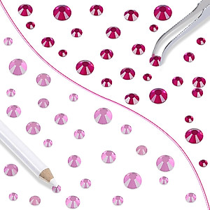 LPBeads 6400 Pieces Pink and Fuchsia Hotfix Rhinestones Flat Back 5 Mixed Sizes Crystal Round Glass Gems with Tweezers and Picking Rhinestones Pen