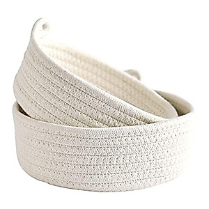 Bothyi 2 Pieces Round Small Woven Baskets Set Storage Gifts Mini Tray Montessori Rope Basket for Bedroom Drawer Nursery, White