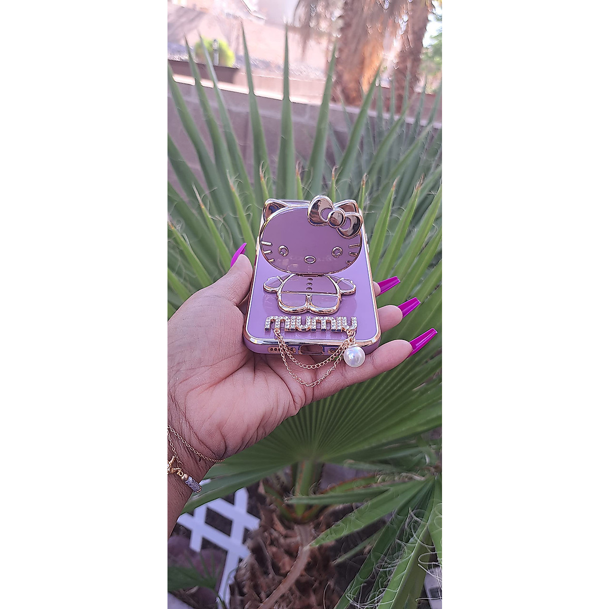 Fancy Kitty Phone Case for Iphone14 Pro Max, 6D Plating MIUMIU with Kickstand Designer Makeup Mirror case, Luxury Girly for Woman Full Camera Coverage,Glossy, Hands-Free (Purple)