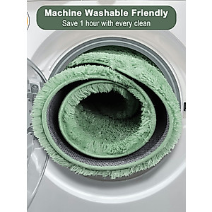 ONASAR Sage Green Round Area Rug 4ft, Soft Bedroom Circle Rugs for Kids Girls Teen Room, Cute Furry Plush Shaggy Carpet for Baby Nursery Living Room Playroom Home Decor Princess Castle