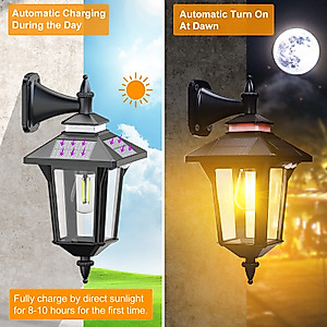 Kuniwa Motion Sensor Solar Wall Lights Outdoor with 3 Lighting Modes, Dusk to Dawn LED Wall Lantern Porch Sconce Waterproof Exterior for Barn Patio Garage Garden Farmhouse Door, 2 Types of Wall Mount