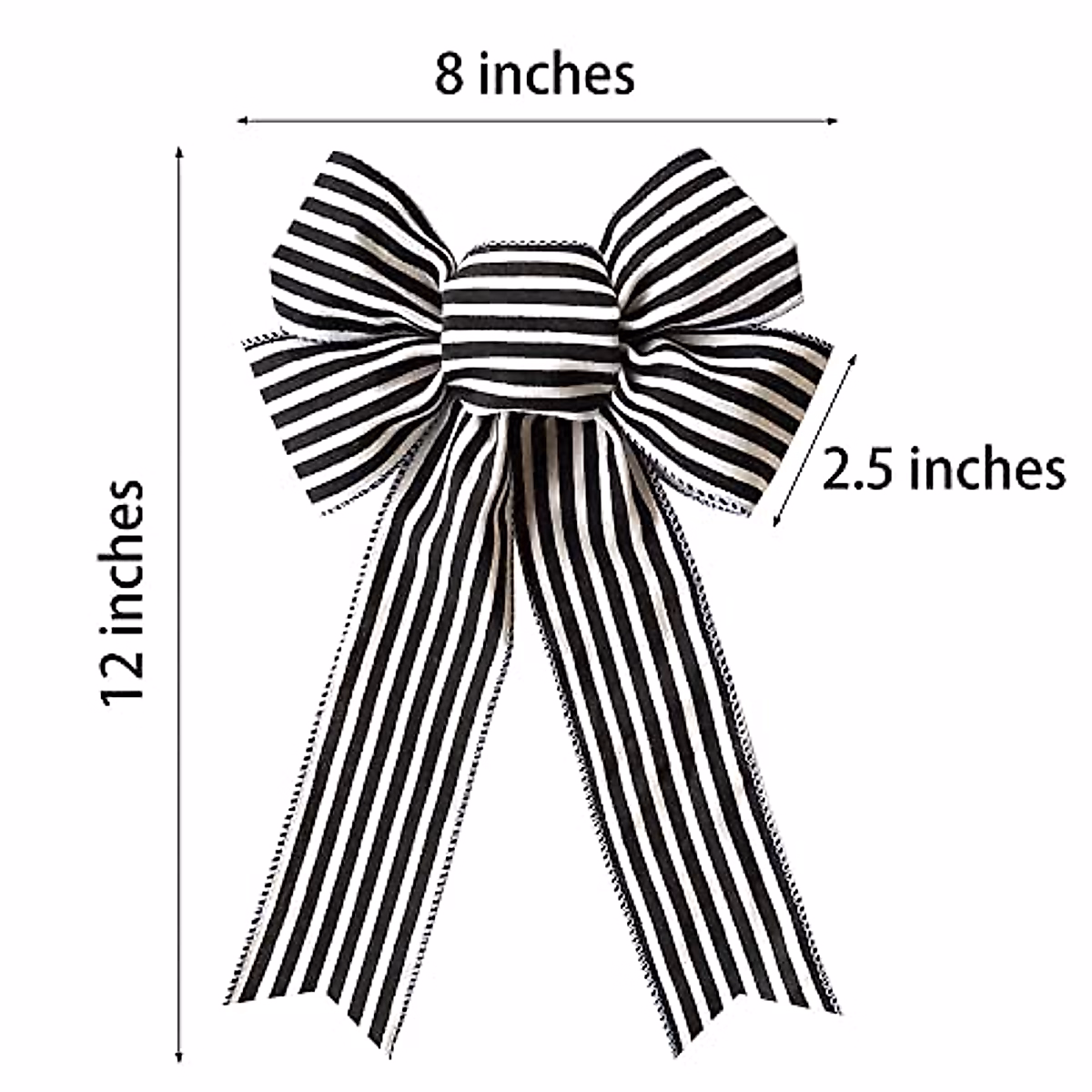 Cintago 6pcs Black and White Striped Bows for Wreath,8x12.5 Inches,Ticking Christmas Bows,Gift Bows,Holiday Bows for Craft