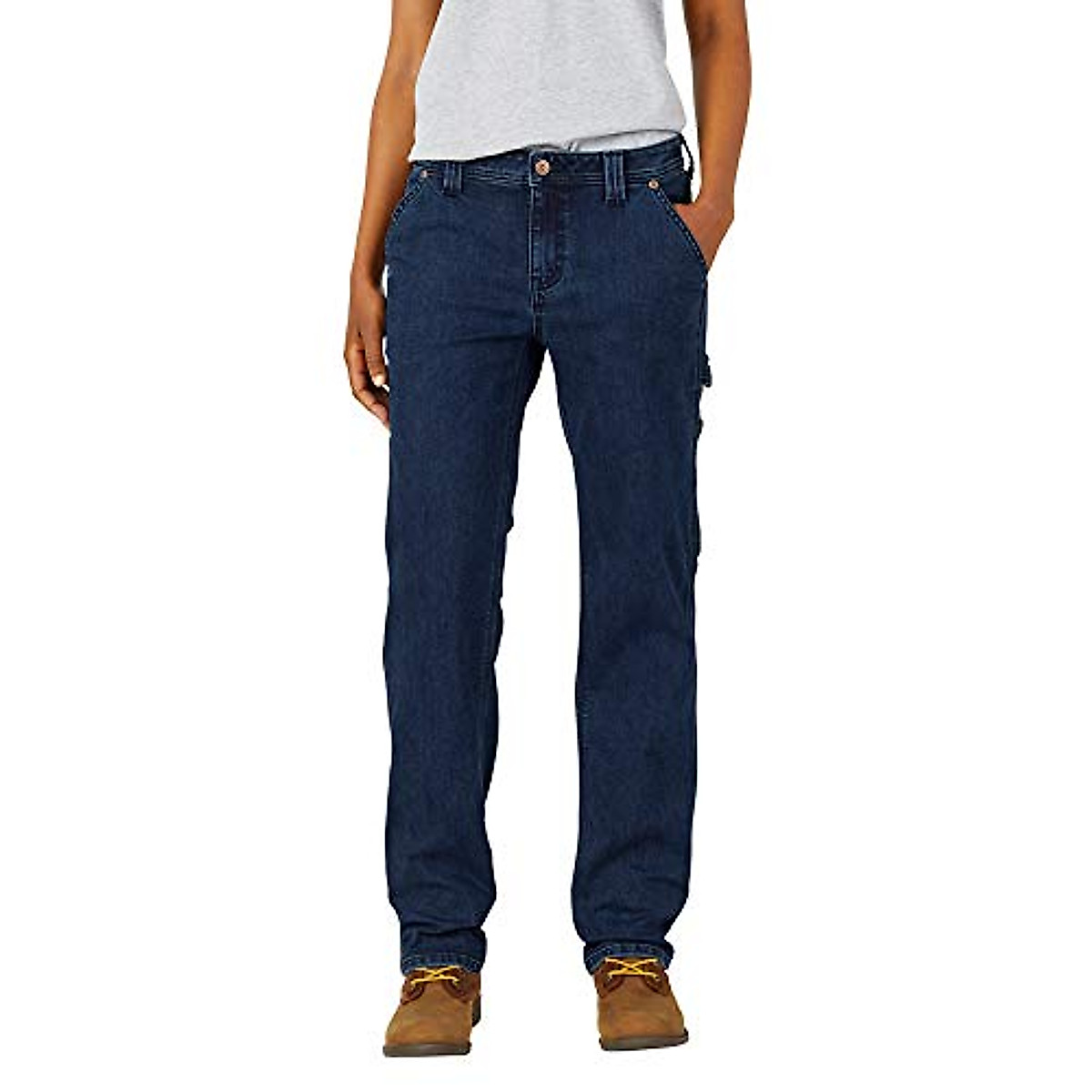 Dickies Women's Denim Straight Carpenter Pant, Dark Stone Wash, 14 RG