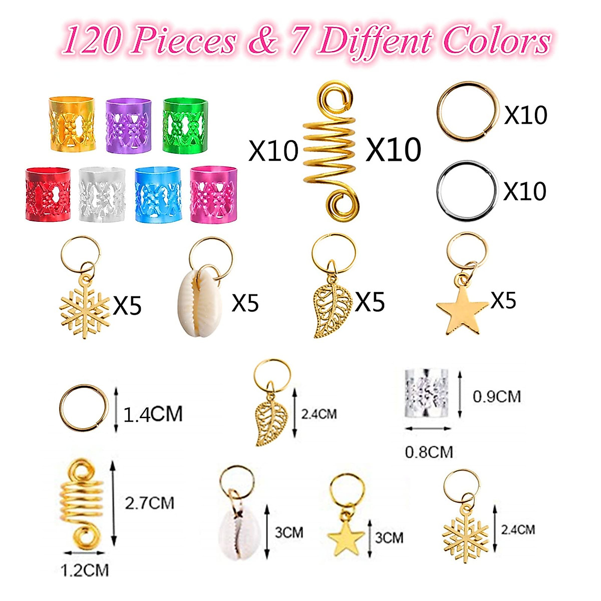 120 Pieces Hair Jewelry for Women Braids, 7 Diffent Colors Braiding Hair Rings for Braids Hair, Colorful Hair Accessories with Cute Pendant