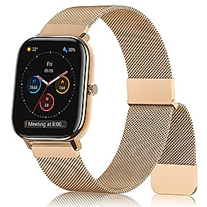 Meliya Metal Bands Compatible with Amazfit GTS/GTS2/GTS 3/GTS 2e/GTS 2 mini/GTS 4 mini/GTS 4/GTR mini, 20mm Band Replacement Quick Release Watch Straps for Amazfit Bip U Pro/Bip/Bip Lite/Bip S/Bip S lite/Bip U/Bip 3/Bip 3 Pro (Rose Gold)