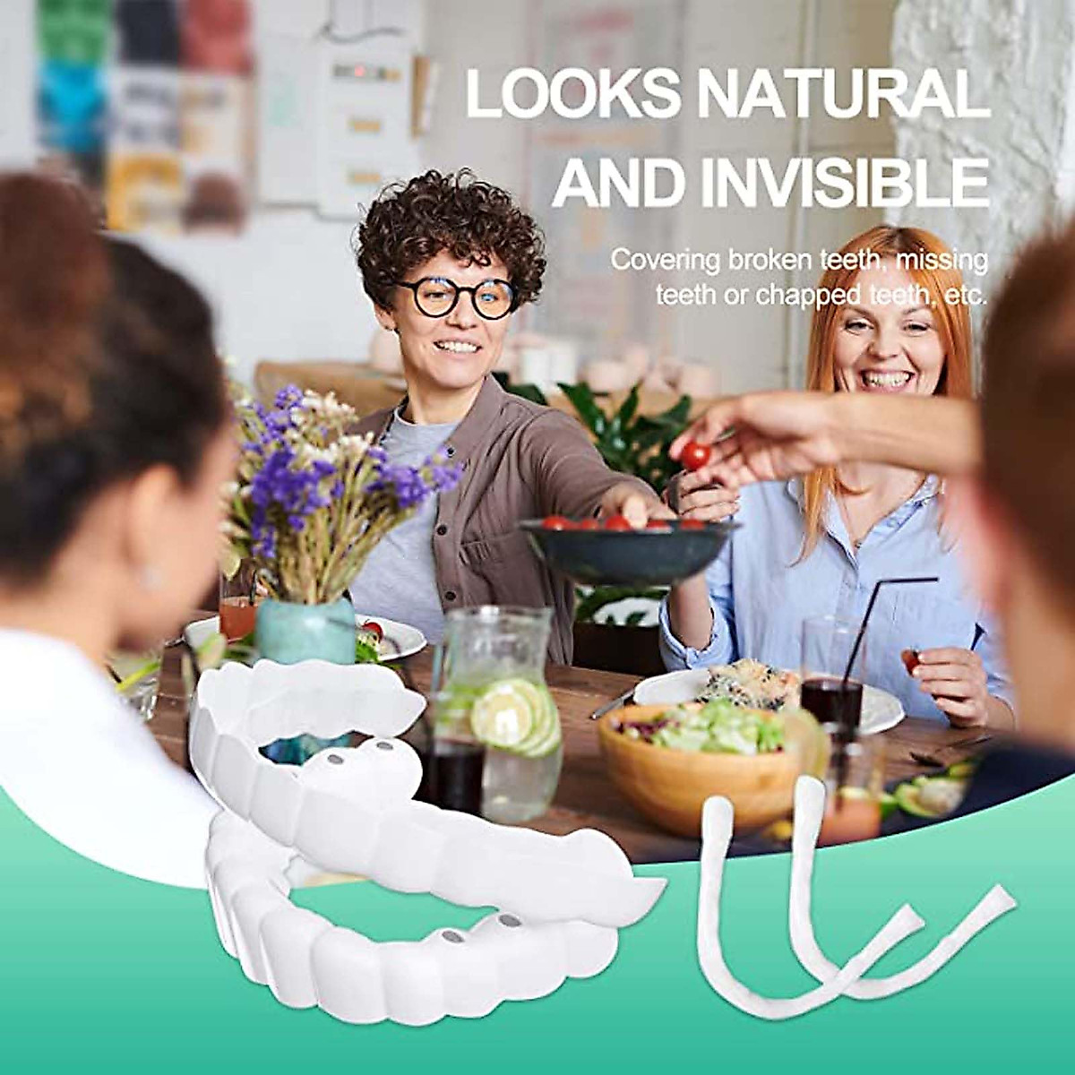 Renyqatt 2PCS Fake Teeth Adjustable Veneers Dentures Teeth for Women and Men Temporary Teeth Perfect Cover The Imperfect Teeth Nature and Comfortable (A)