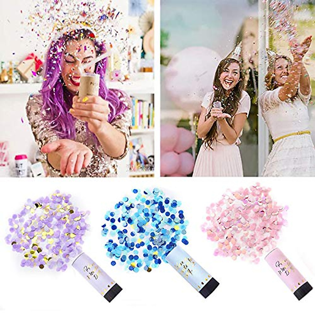 Confetti Cannon，Party Poppers Confetti Shooters Biodegradable Confetti Birthday Confetti 4 Inches-(5pcs) Wedding, New Year Kids Birthday Party Supplies