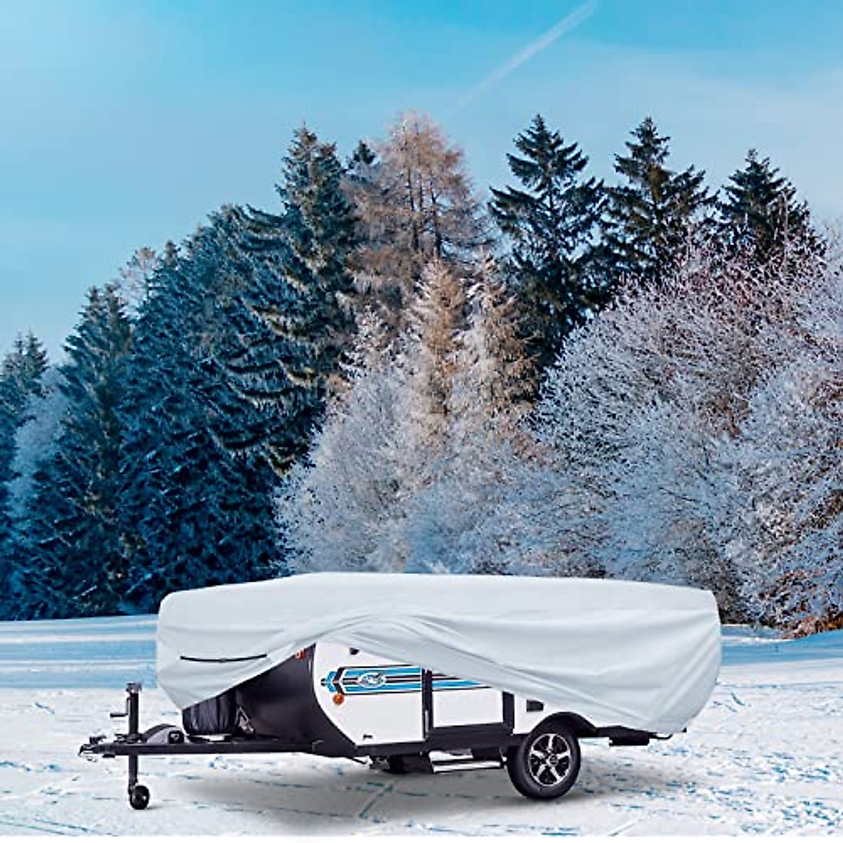 Antook 500D Pop up Camper Cover for 14 15 16ft Trailers, Waterpoof Folding RV Covers, Ripstop Pop-up Motorhome Cover