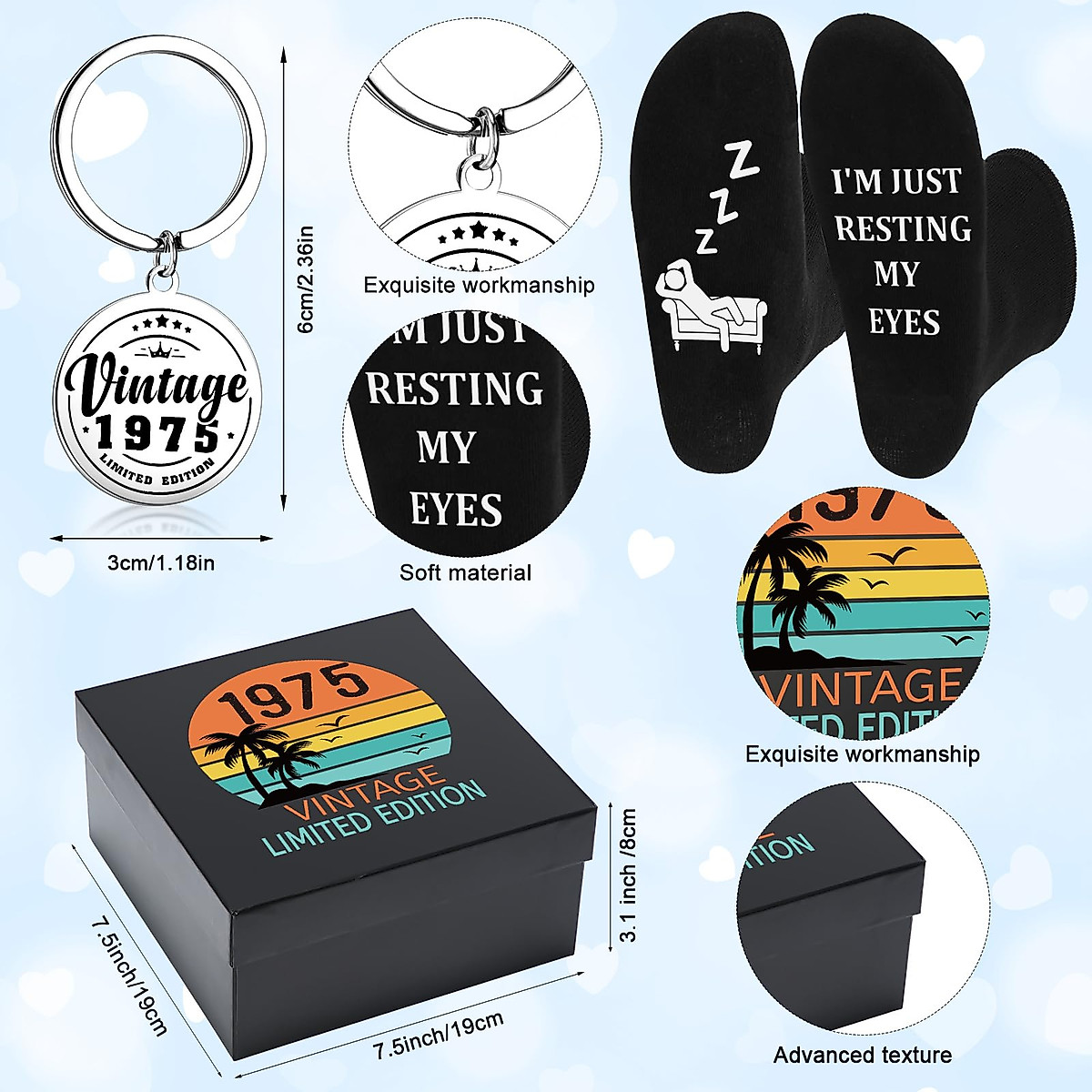 Sieral 5 Pcs 50th Birthday Gifts for Men 50th Birthday Present for Him Include Tumbler Baseball Cap Socks Keychain Gift Box