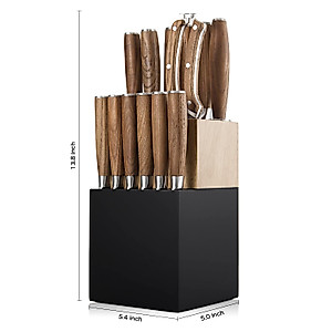 Kangdelun Natura Series 15 PCS Knife Block Set, Ultra Sharp High Carbon Stainless Steel with Wooden Handle