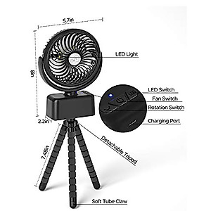 Battery Operated Stroller Fan with Flexible Tripod Clip On, 3 Speeds and 270°Auto Oscillating, Portable Personal Handheld Fan for Car Seat Crib Bike Treadmill……