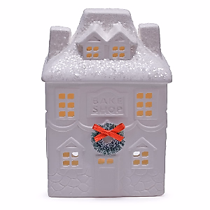 Mark Feldstein & Associates Holiday Wreath Village with Trees, White Unglazed Porcelain LED Christmas Figurines, 18 Piece Set