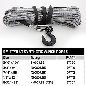 Smittybilt 10K XRC Synthetic Winch Rope (Gray) - 97710