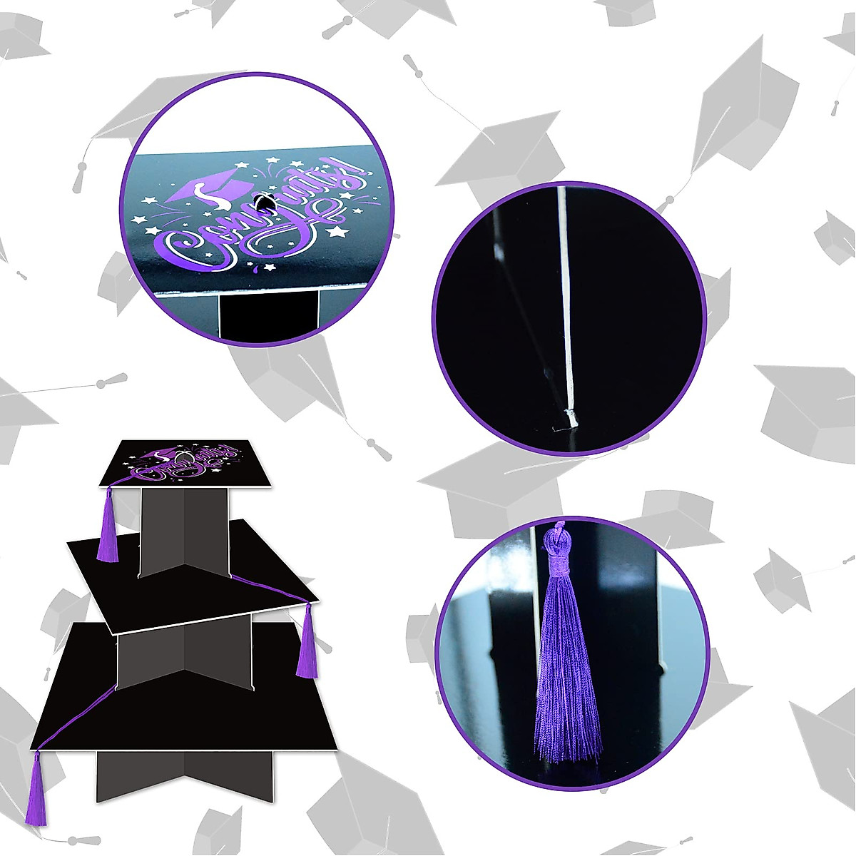 Graduation Decorations 2024 Graduation Cap Cupcake Stand with Tassel Graduation Party Favors Table Decor Grad Party Supplies (Purple)