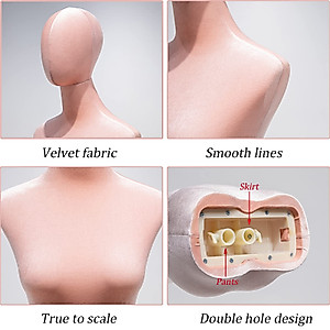 Female Dress Form, Pink Velvet Mannequin Body with Metal Stand, Detachable Dress Form for Retail Clothing Shops, Trade Shows, Online Boutiques, Craft Shows, Jewelry Display, Height Adjustable